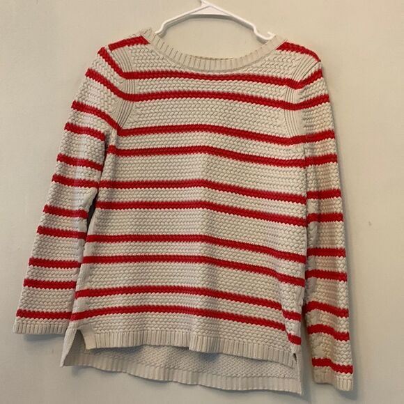 Talbots | Sweaters | Talbots Orange And Creamstripedsweatersizel | Poshmark